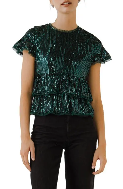 Endless Rose Sequin Babydoll Top - Green