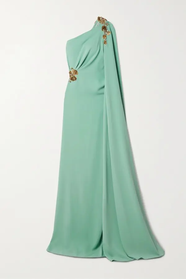 Reem Acra One-Shoulder Embellished Crepe Gown In Blue - 30% Off |  Editorialist
