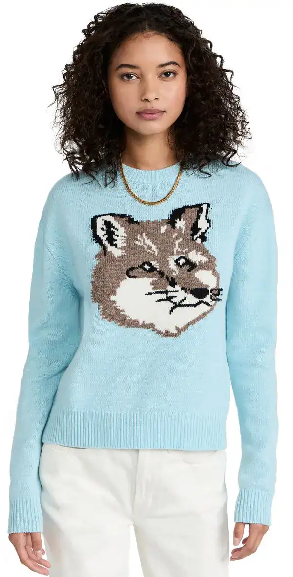 Maison Kitsuné Big Fox Head Pullover - Aqua | Editorialist
