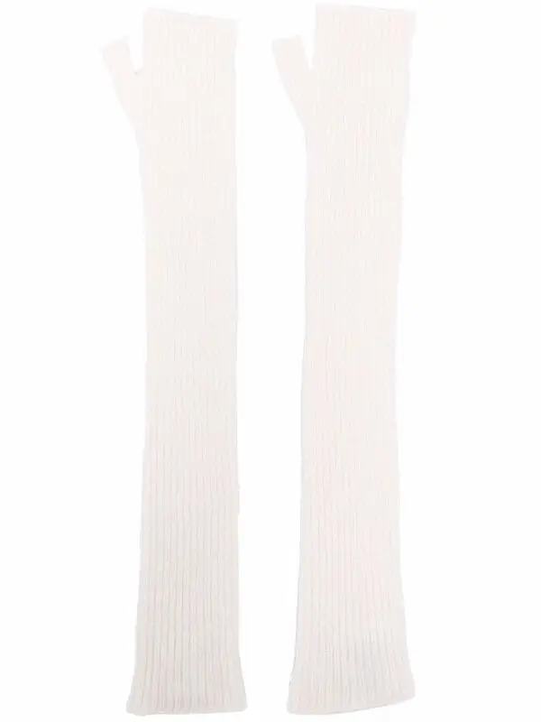 BARRIE Long Fingerless Cashmere Gloves - Neutrals