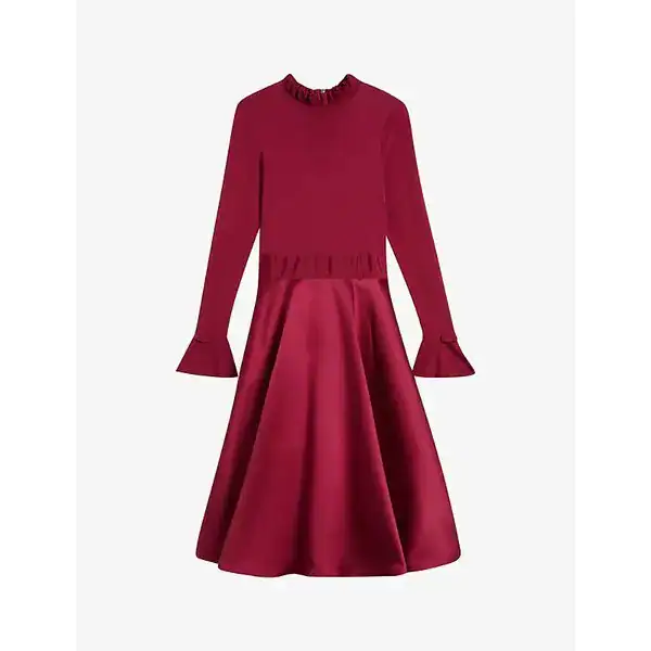 Ted Baker London Zadi Frill-Detail Full-Skirt Woven Dress - Deep-Pink |  Editorialist