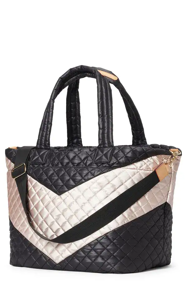 Mz Wallace Deluxe Large Metro Tote Black And Rose Gold Chevron