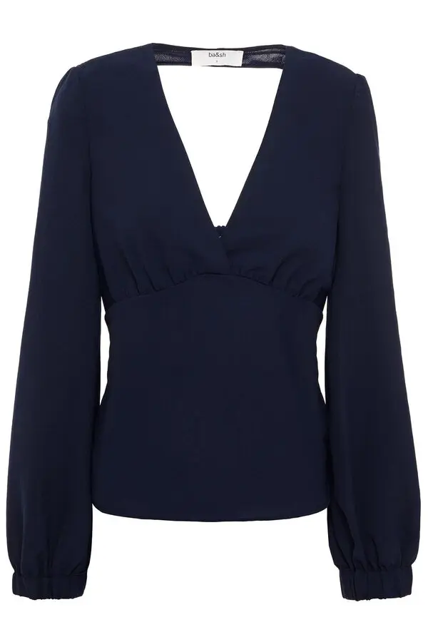 Ba&sh Mwetty Open-back Shirred Crepe Blouse - Midnight Blue
