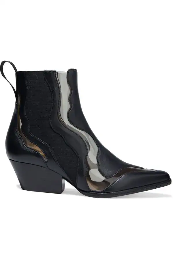 Sergio Rossi Pvc-Trimmed Leather Ankle Boots In Black 70% Off