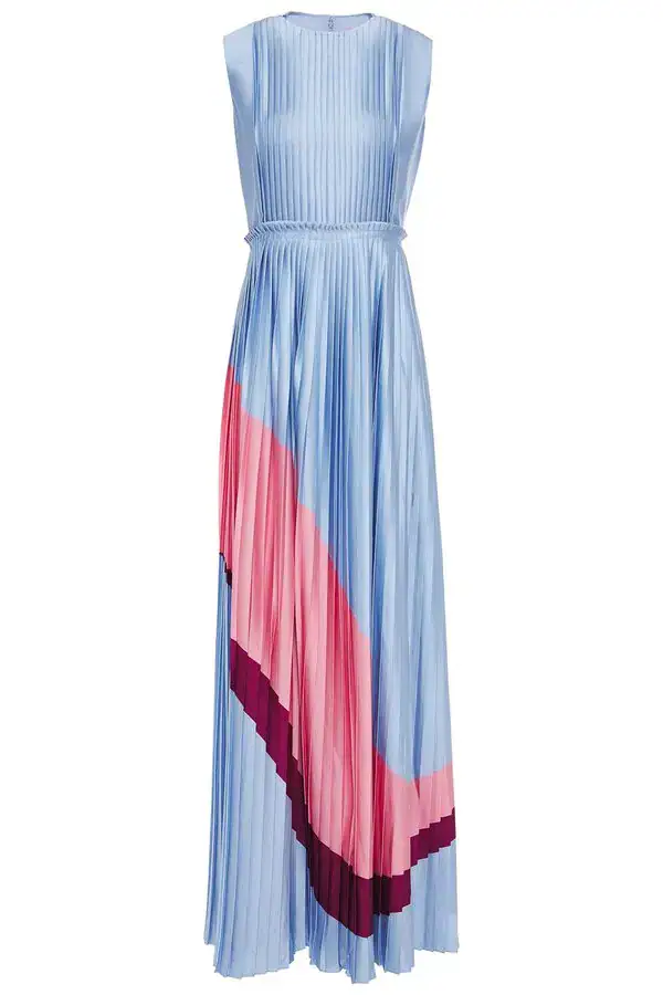 open lace back dress Color Block Pleated Long Sleeve Dress – Jolie Vaughan Boutique main image 1