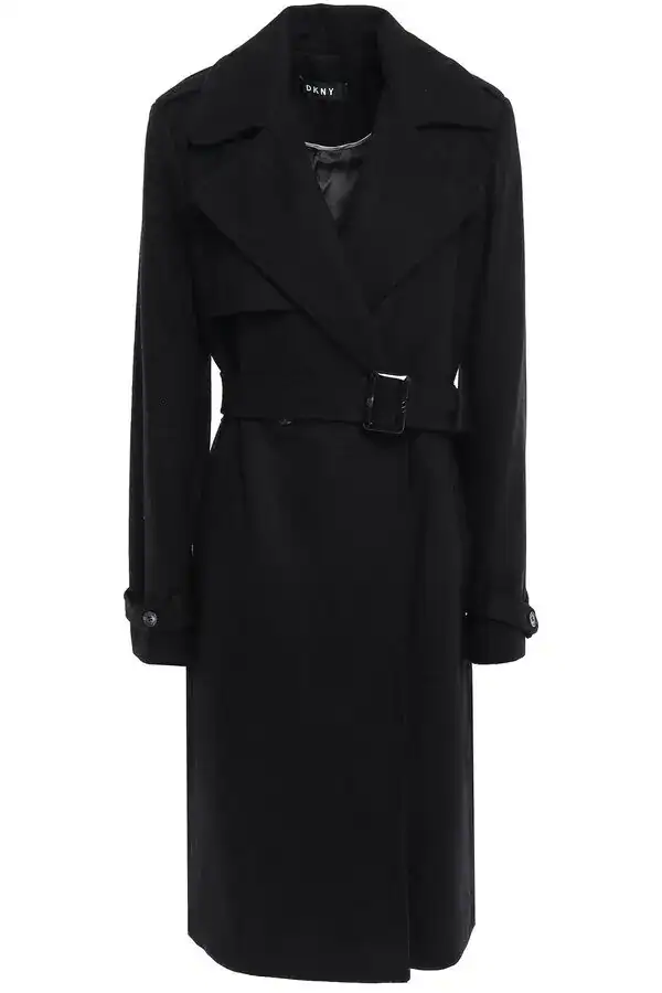 Dkny Belted Brushed Wool-Blend Trench Coat In Black 80% Off