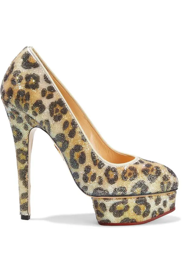 Charlotte Olympia Paloma Crystal-Embellished Leopard-Print Satin