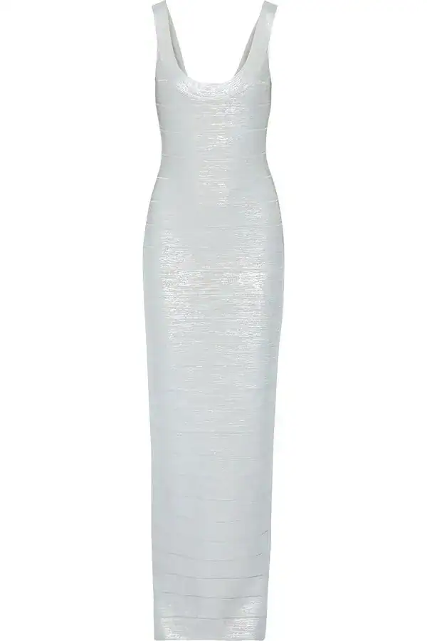 herve leger metallic coated bandage dress Herve Leger Metallic Coated Bandage Gown Size In Silver - 55% Off