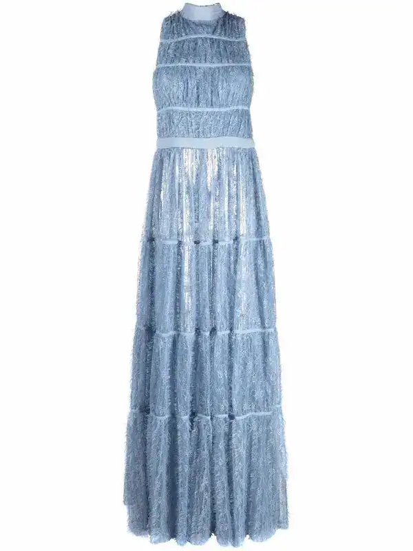 knee length dresses for ladies Rhea Leaf Print Puff Sleeve Tiered Midi Dress main image 0