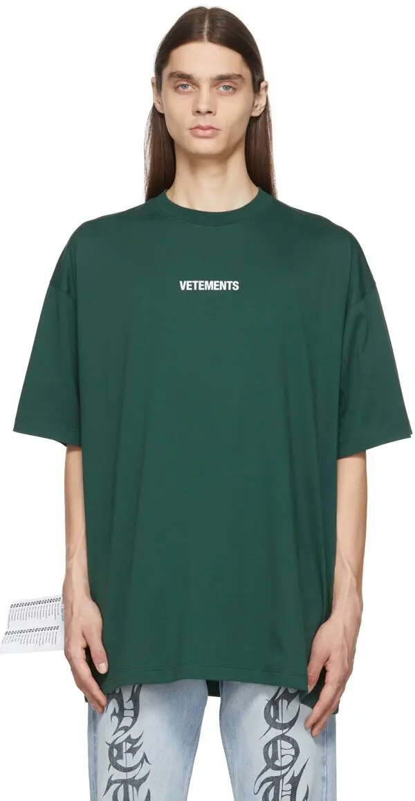 Vetements Green Logo Label T-Shirt In Police Green / White - 54 