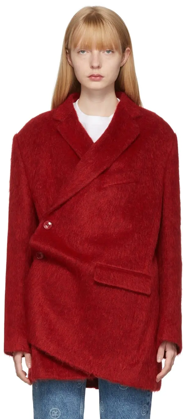 Martine Rose Red Brushed Wrap Coat In Mr036 Bordeaux - 27% Off 