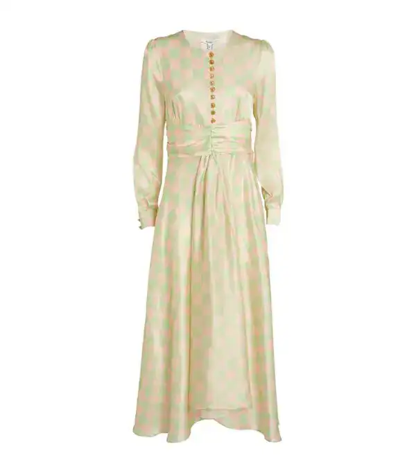 olivia rubin silk dress OLIVIA RUBIN CICI DRESS NEAPOLITAN PASTAL TIERED SILK MAXI DRESS RP $700 XS