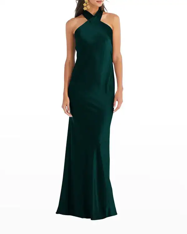 Lovely Imogen Twist Halter Column Gown Evergreen Editorialist
