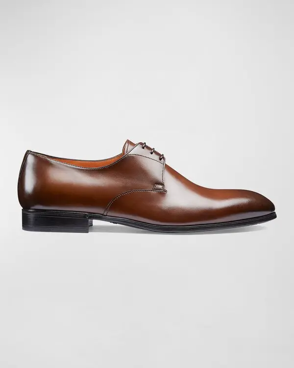 Santoni Induct Burnished Leather Derby Shoes - Brown