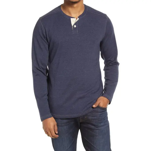 THE NORMAL BRAND Puremeso Two Button Henley - Normal Navy