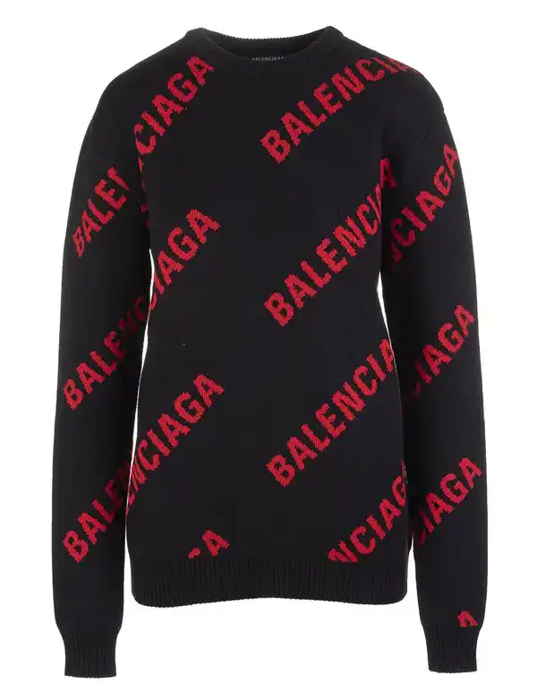 Balenciaga Black Sweater With Red All-Over Logo Black/Red