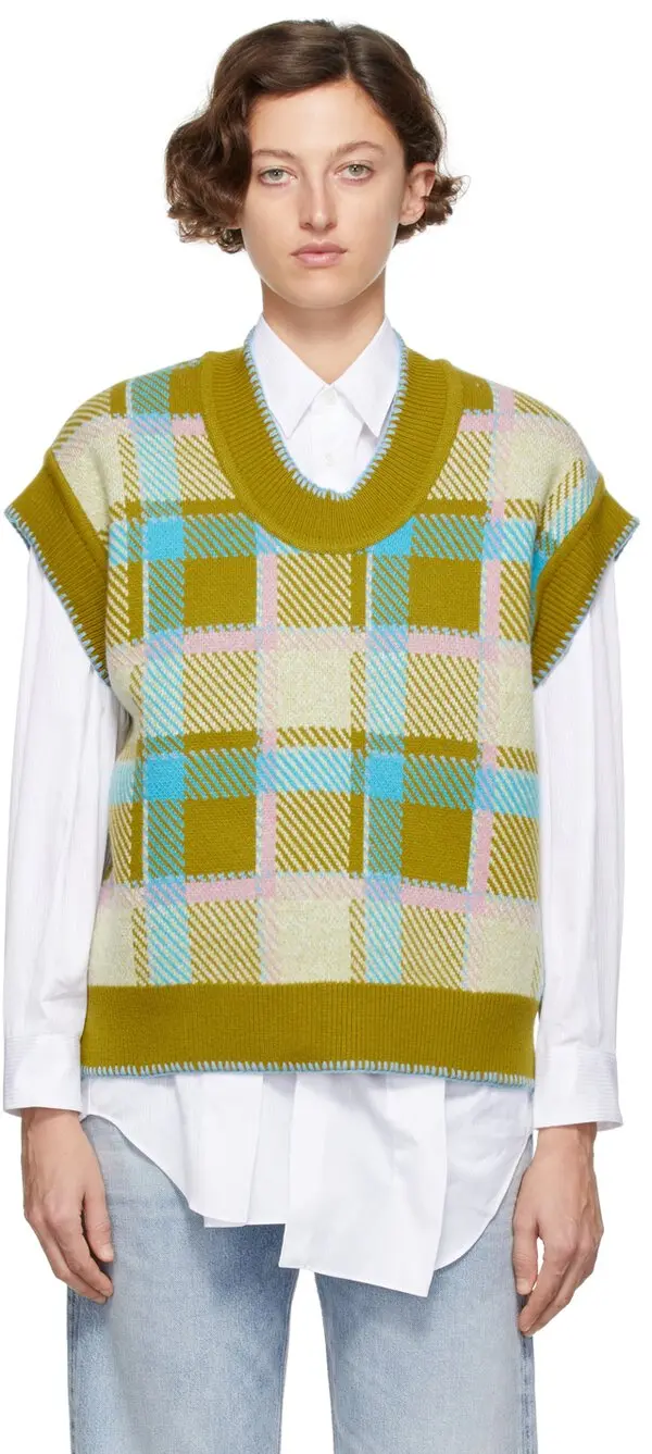 Ader Error Green Check Joyce Vest In Grechk - 65% Off | Editorialist