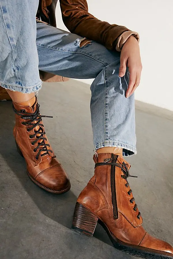 Bed Stu Lace-up Ankle Boots - Tan