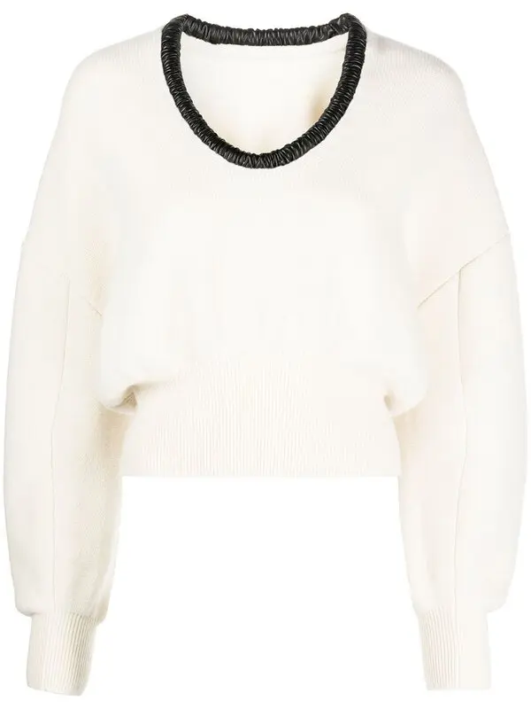 Alexander Wang Ruched Leather Trim Cashmere Jumper