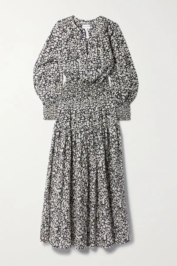 apiece apart la ventura maxi dress Apiece Apart La Ventura Gathered Floral-Print Organic Cotton-Voile Midi  Dress In Black - 30% Off