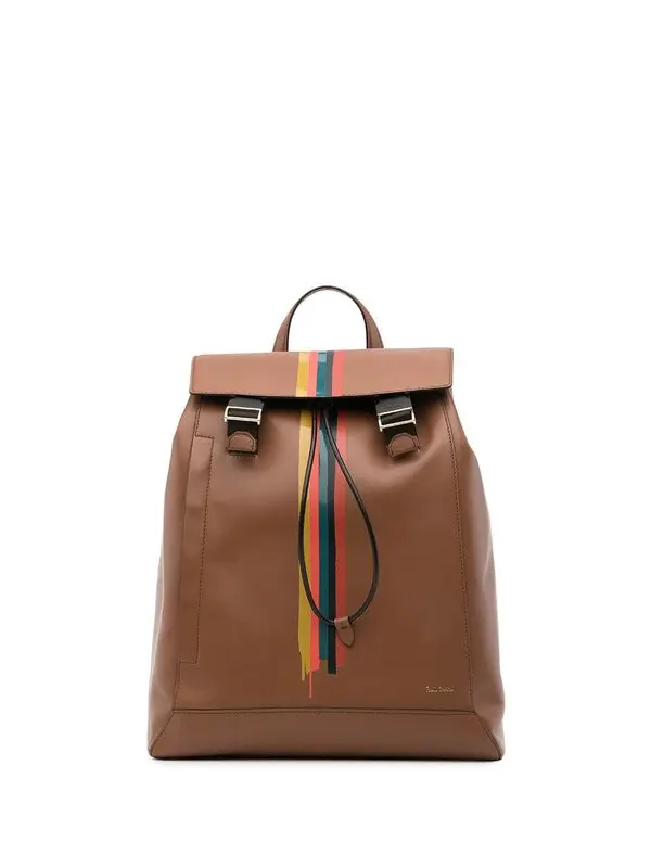 cognac leather backpack womens with stripe Anne Klein Logo Varsity Flap  ShopCGX Adjustable straps and a sturdy top handle give you flexible carry options Women's small leather backpack BROWN/GOLD