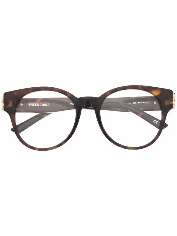 Balenciaga Bb Logo Tortoiseshell Round-framed Glasses