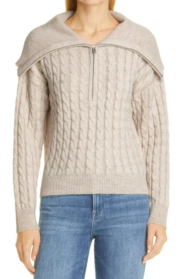 Frame Half Zip Wool Blend Cable Sweater In Off White Multi - 60% Off ...