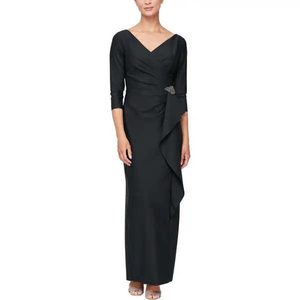 Alex Evenings Ruched Column Gown - Black