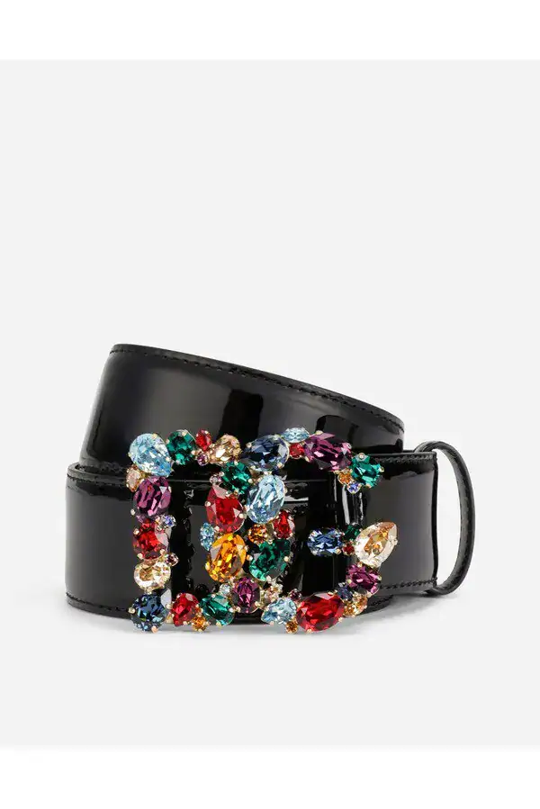 Dolce & Gabbana Patent Leather Belt With Crystal-Detailed Dg 