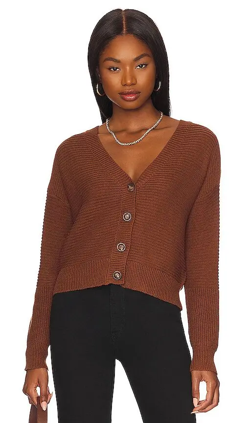 cropped short sleeve cardigan All The Ways Harper Deep V Cardigan In Chocolate 51% Off Editorialist