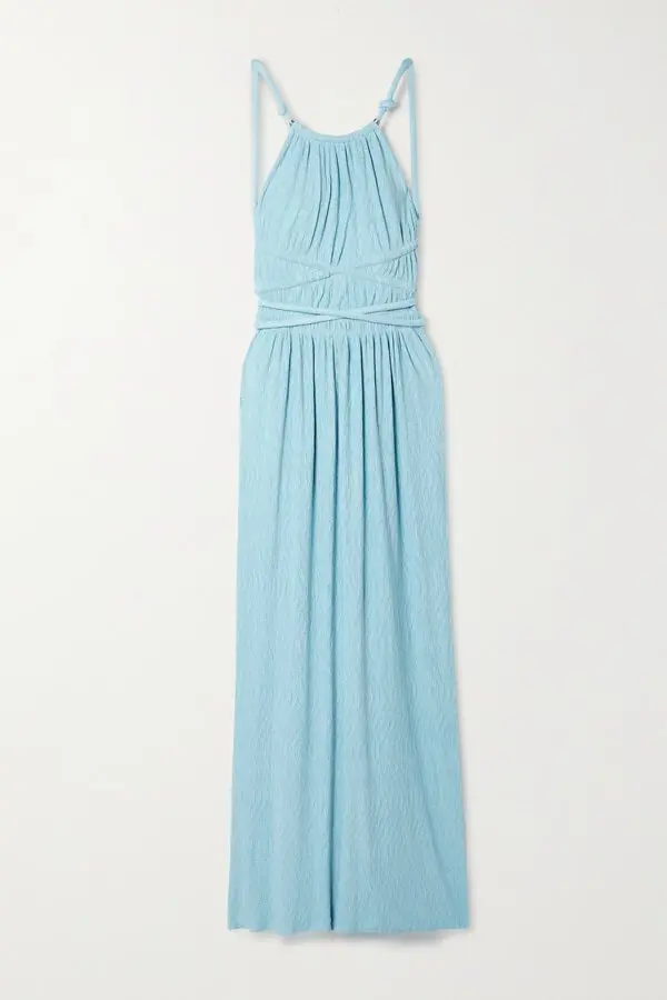 jonathan simkhai open neck maxi dress $695 Jonathan Simkhai Women's Yellow Metallic Plisse Open-Neck Maxi Dress  Size 0