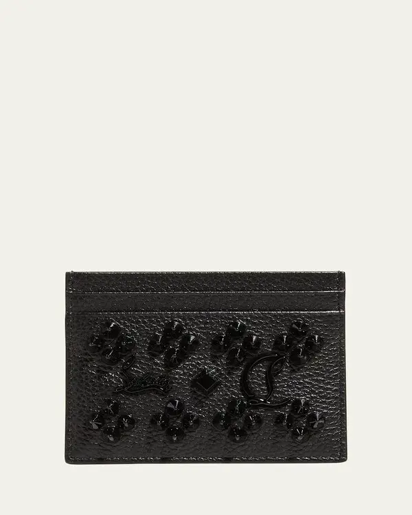 CHRISTIAN LOUBOUTIN Kios Card Case In Leather With Loubinthesky Spikes - Black/black