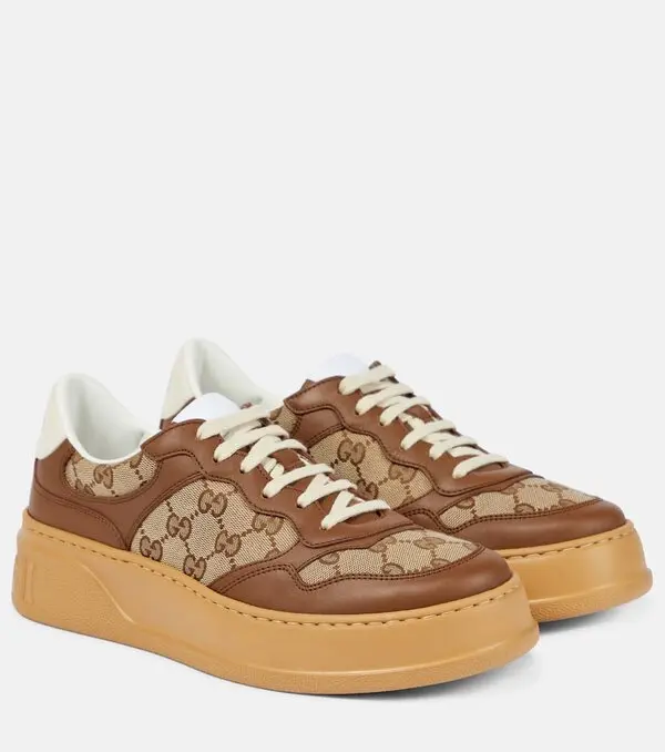 Gucci Gg Canvas Leather-trimmed Sneakers - Brown