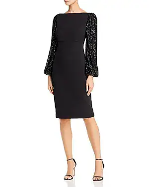 eliza j sequin balloon sleeve cocktail dress Eliza J Sequin Balloon-Sleeve Sheath Dress In Black - 70% Off