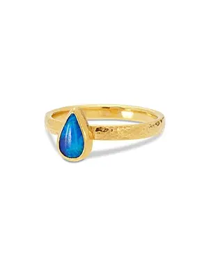 Gurhan 24k Yellow Gold Skittle Opal Pear Bezel Ring Blue/Gold