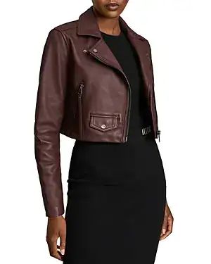 All Saints Elora Cropped Leather Biker Jacket In Oxblood Red 30