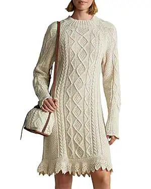 Ralph Lauren Polo Cable Knit Sweater Dress - Natural | Editorialist