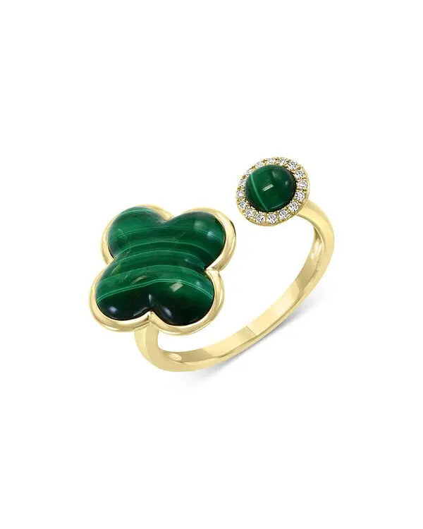 Bloomingdale'S 14k Yellow Gold, Malachite And Diamond Ring
