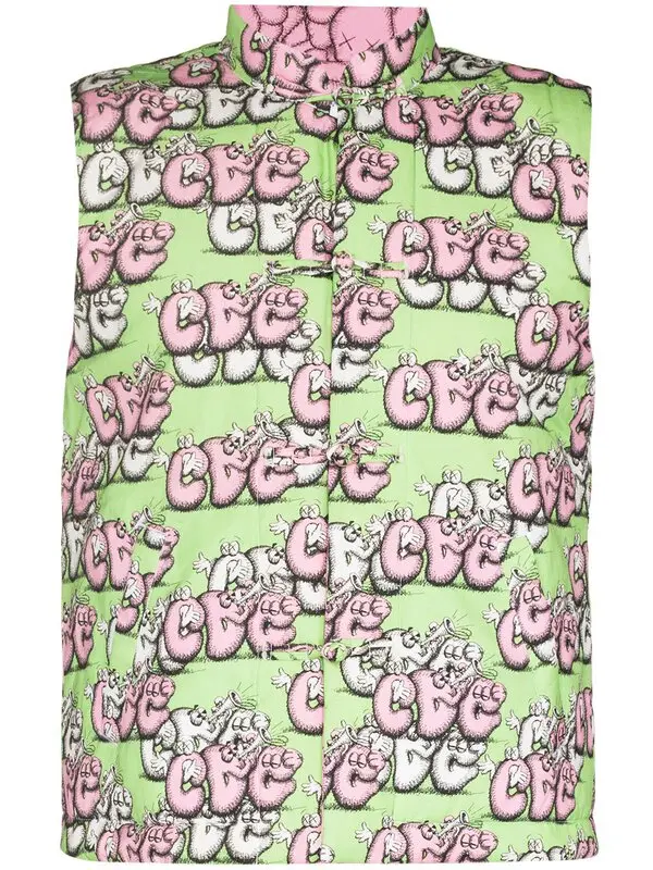 Comme Des Garçons X Kaws Cartoon Logo Gilet - Green