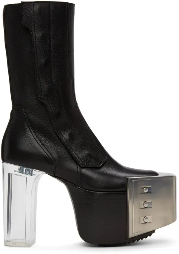 Rick Owens Black Platform Biker Boots In 090 Black/Clear - 43% Off  