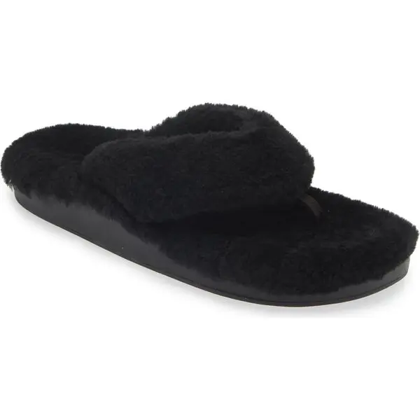Olukai Kipea Heu Genuine Shearling Slide Sandal - Black/black