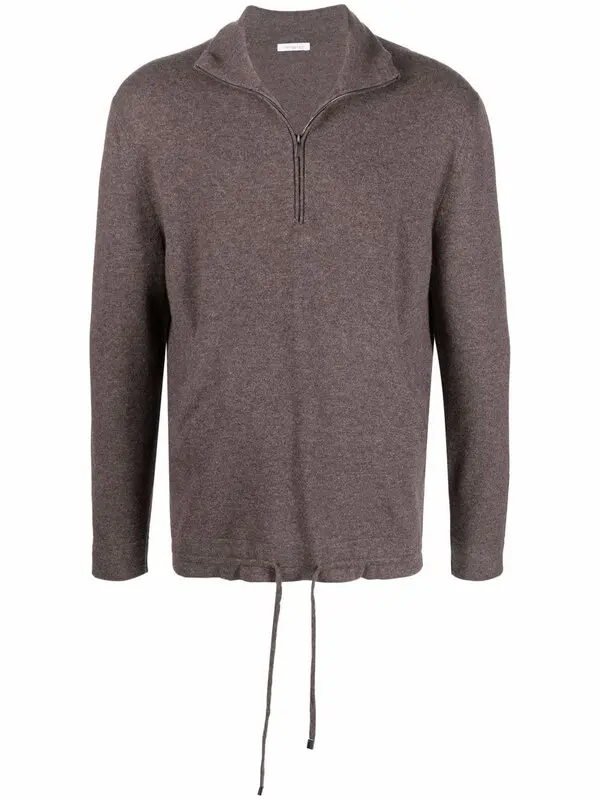 Malo Zip Placket Cashmere Pullover - Brown