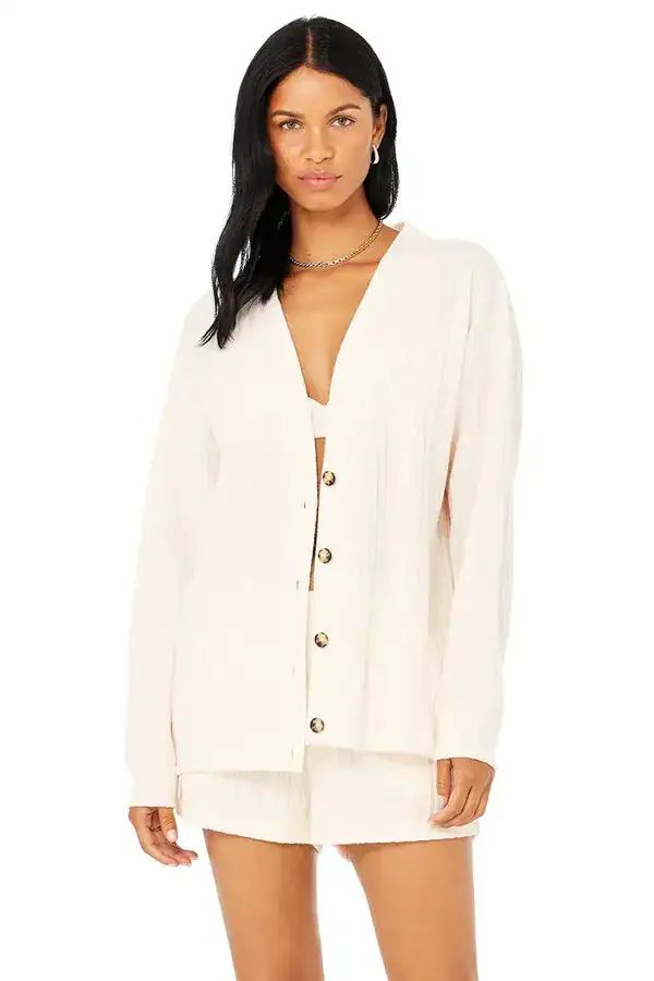 Alo Yoga Ribbed Take Comfort Cardigan Top - Ivory | Editorialist