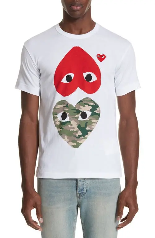 Play Comme Des Garcon Camo Double Heart T-shirt - White 1
