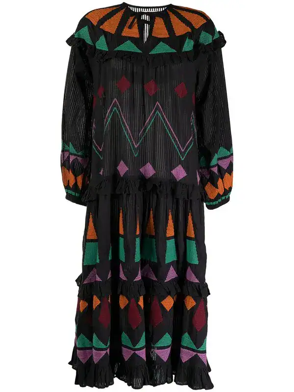Stella Nova Esther Block-Embroidered Midi-Dress In Black - 14% Off |  Editorialist