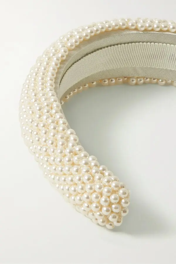 Jennifer Behr Brissa Faux Pearl-Embellished Satin Headband  display picture 3