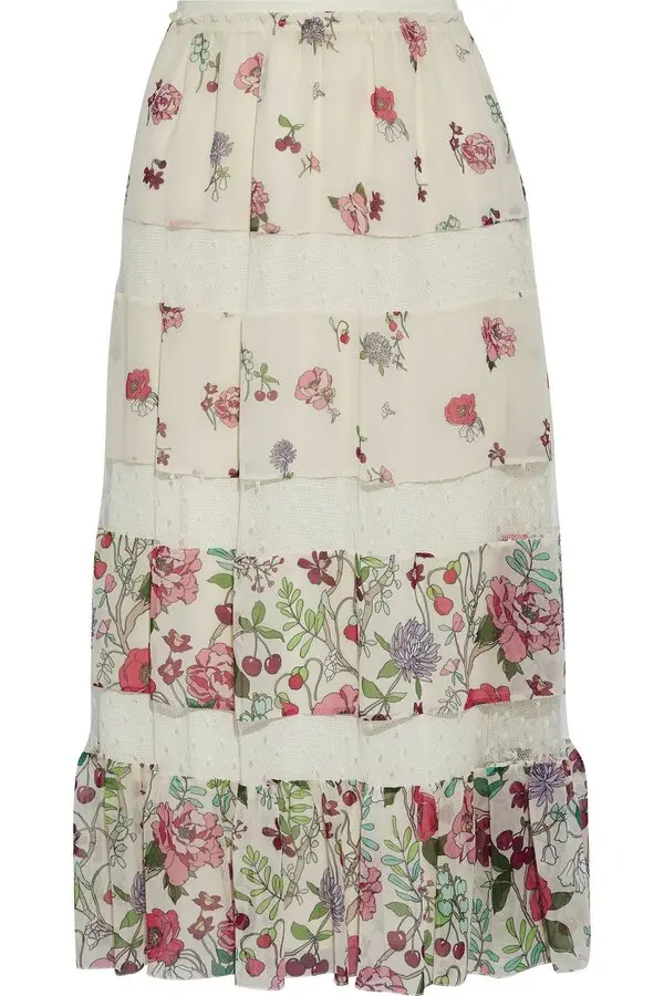 Red Valentino Floral-print Chiffon Midi Skirt