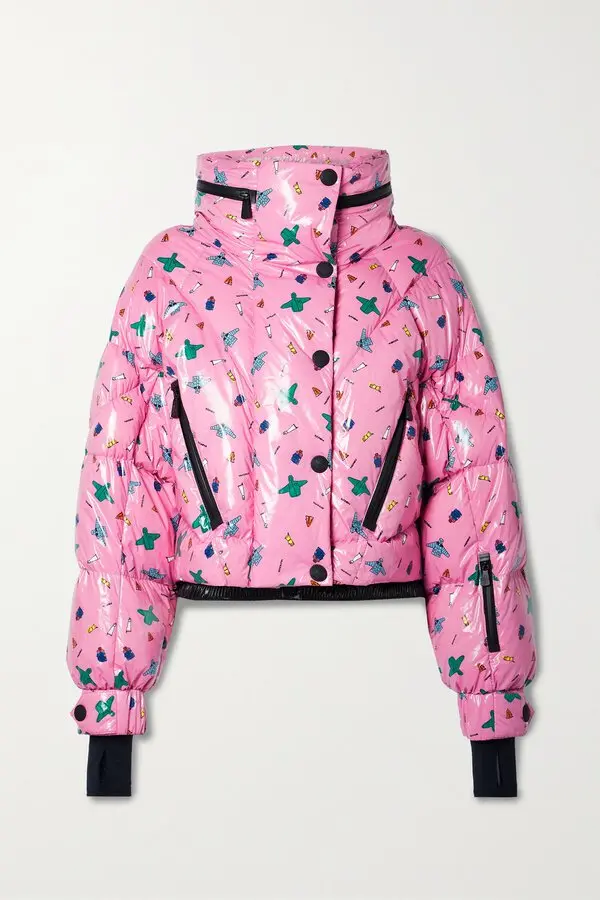 Moncler Cropped Printed Quilted Down Ski Jacket