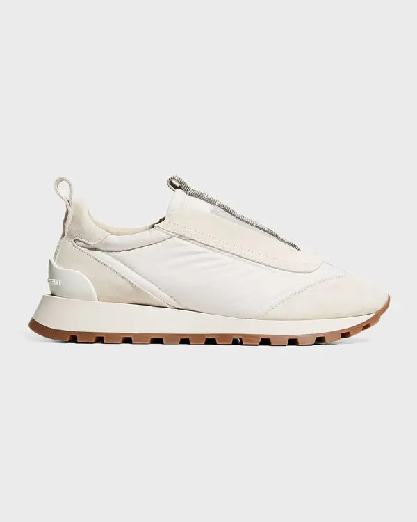 Brunello Cucinelli Mixed Leather Runner Sneakers - White