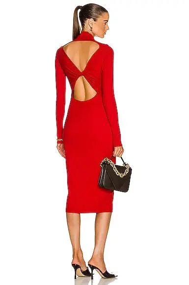 Enza Costa Viscose Rib Twist Back Long Sleeve Midi Dress In Red In Tomato -  69% Off | Editorialist